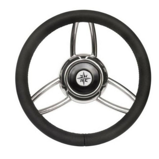 Boot stuur zwart Ø35 cm – RVS met luxe leer – Bateau Bootservice